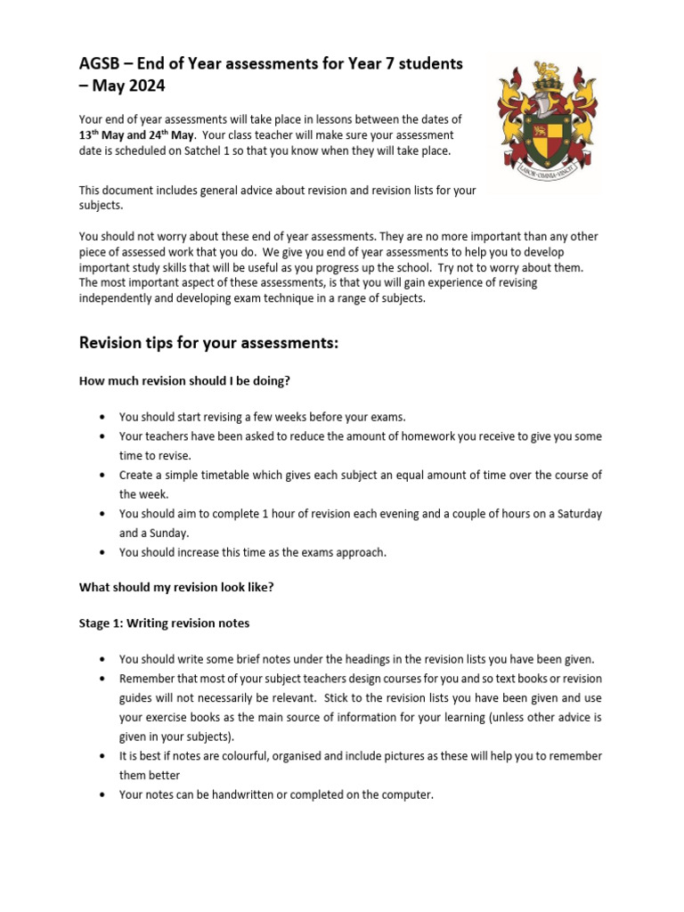 Y7 Revision Advice 2024 | Download Free PDF | Area | Geography