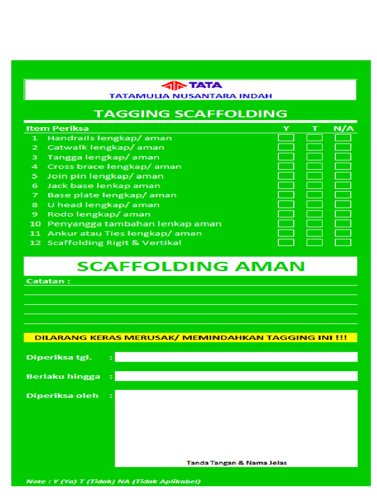 Tagging Hijau Scaffolding | PDF