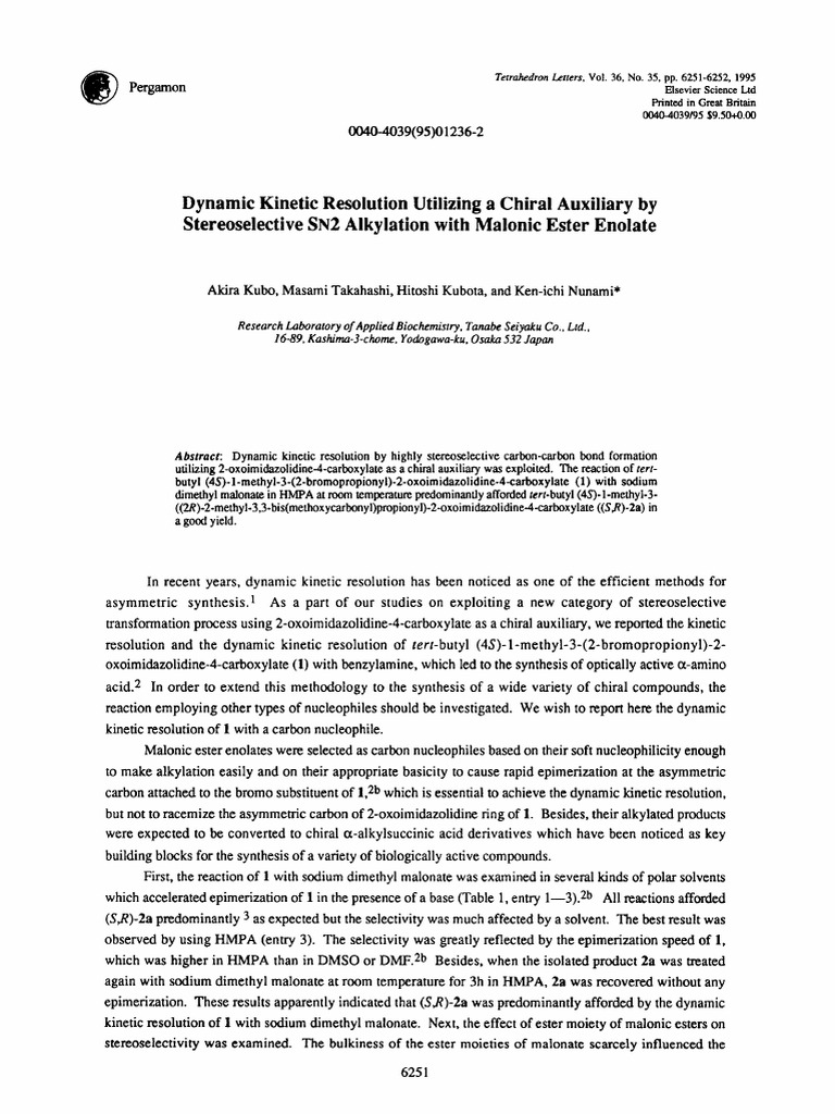 Dynamic Kinetic Resolution Utilizing A Chiral Auxiliary by Stereoselective SN2 Alkylation With ...