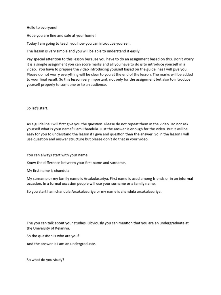 Self Introduction | Download Free PDF | Linguistics