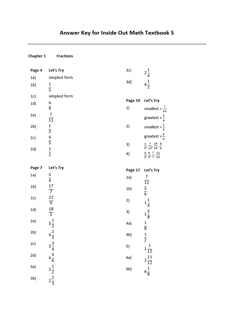 Inside Out Maths Primary 5 TB Answer Key - 230718 - 073917 | PDF ...