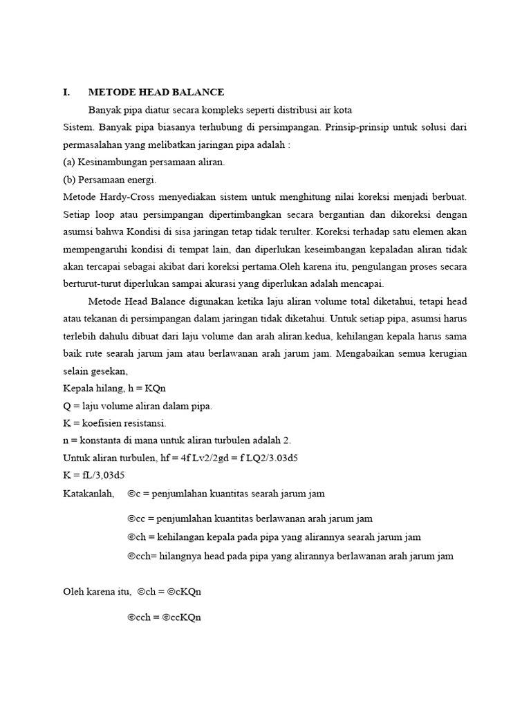 Metode Head Balance dalam Jaringan Pipa | PDF