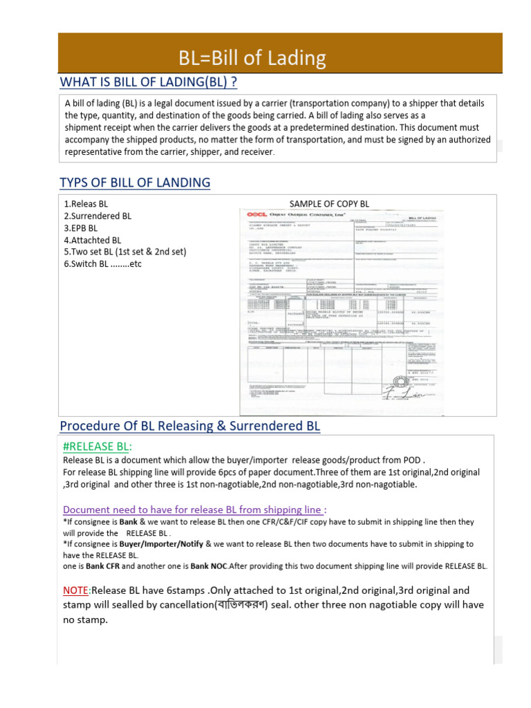 BL Bill of Lading - English | PDF | Bill Of Lading | Cargo