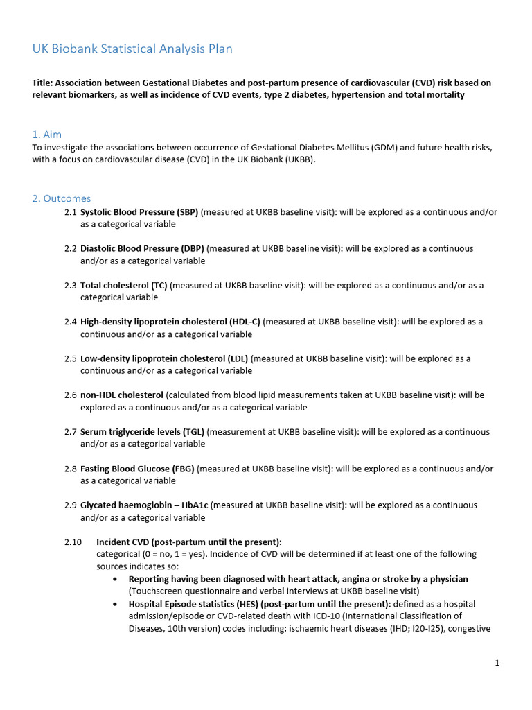 GDM in The UKBB Statistical Analysis Plan 15.12.20 | PDF ...