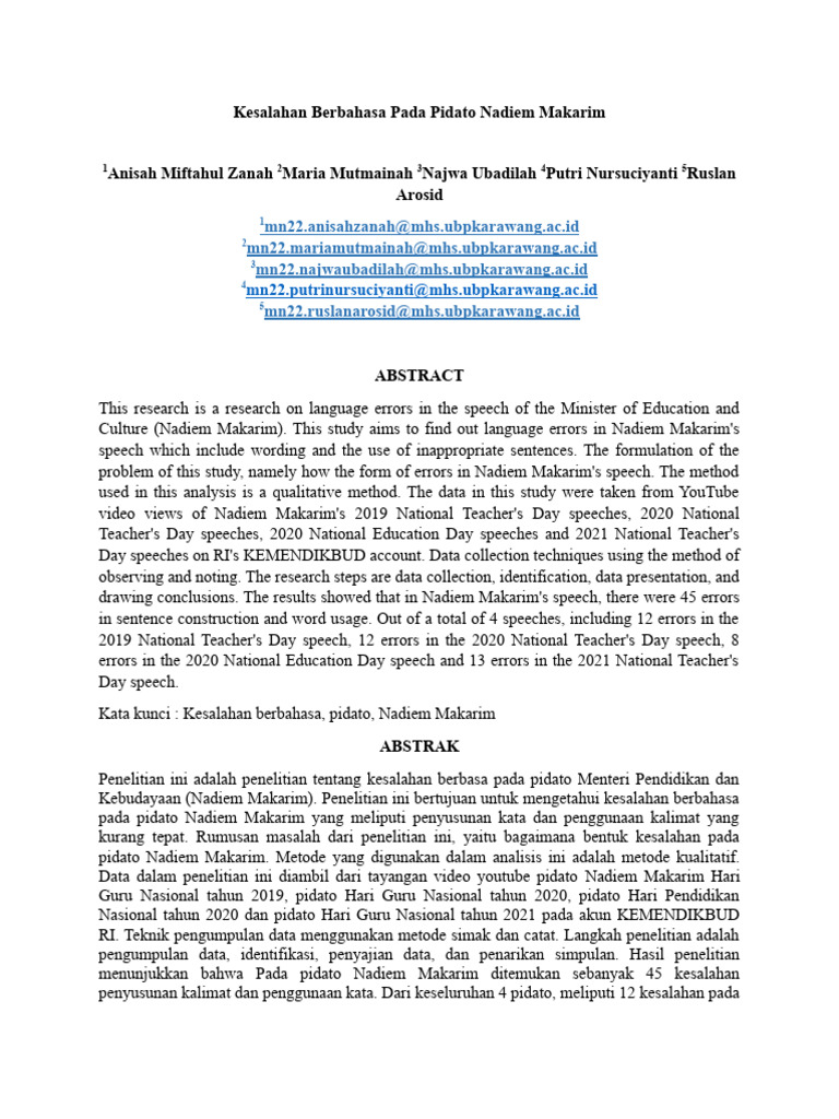 Analisis Kesalahan Berbahasa Dalam Pidato Hari Pendidikan Nasional - KELOMPOK 2 | PDF | Karier ...
