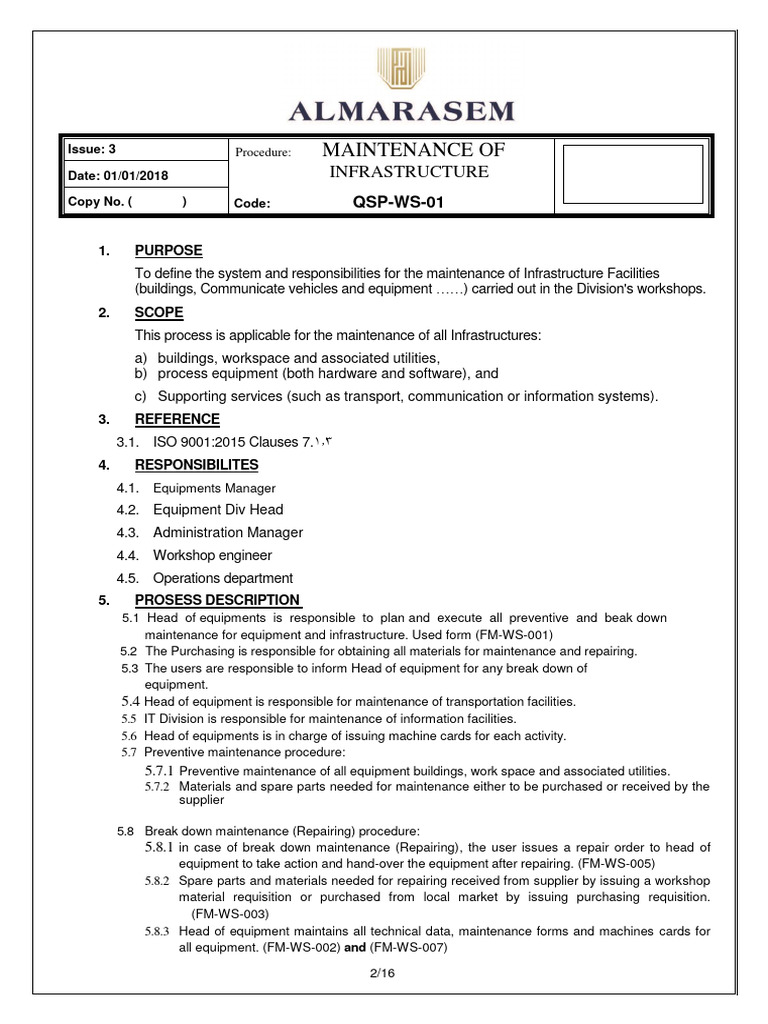 Infrastructure Maintenance Procedures | PDF | Infrastructure | Vehicles