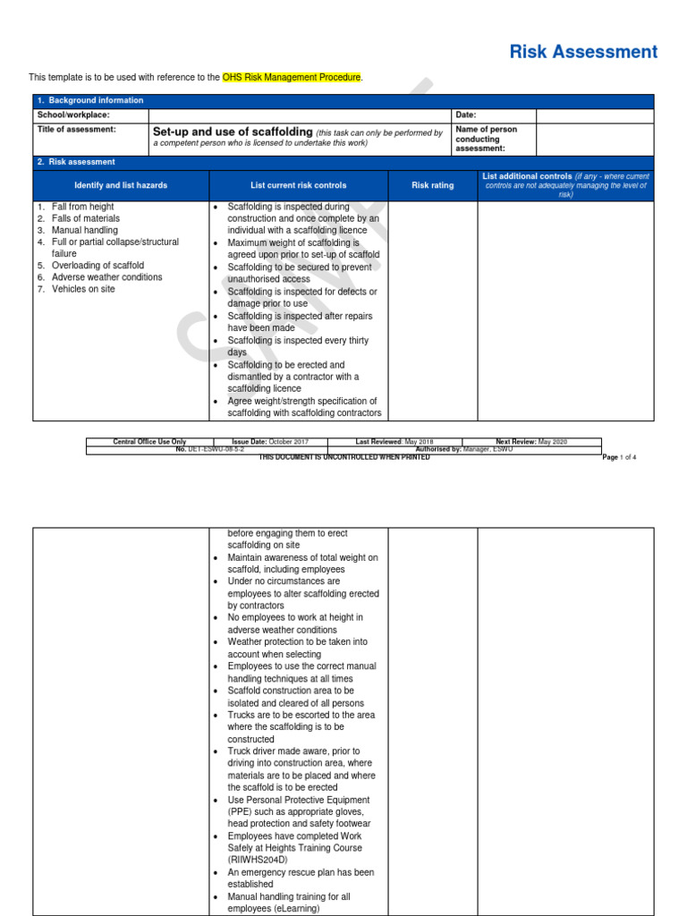 Scaffolding Risk Assessment | PDF | Occupational Safety And Health | Risk