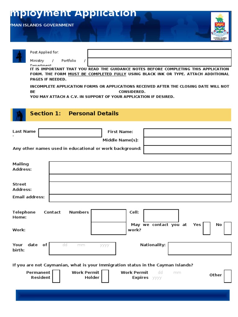 Employment Application: Section 1: Personal Details | PDF | Cayman ...