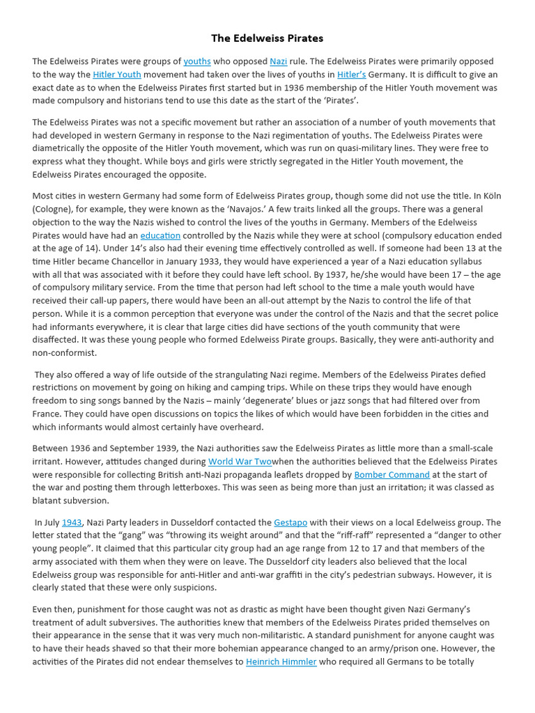 1 Oppositon The Edelweiss Pirates (Information Sheet) | PDF | Heinrich ...