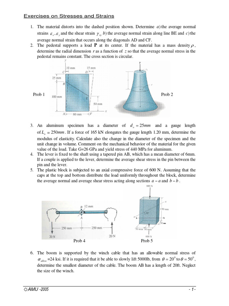 Exercises On Stresses and Strains | PDF | Stress (Mechanics) | Young's ...