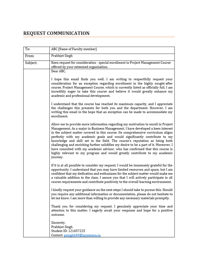 EAC594 Request Communication Assignment, by Prabhjot Singh For Prof. Mohamad Hanif, 9 June, 2023 ...