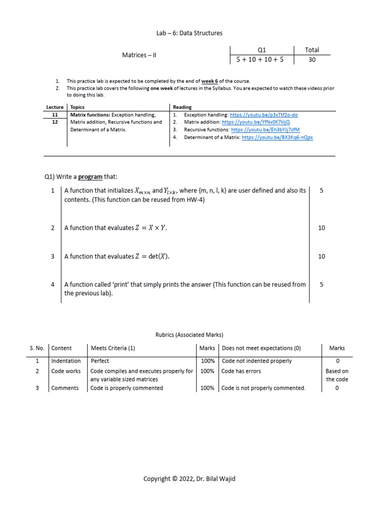 Week 6 Matrices II | PDF | Matrix (Mathematics) | Algorithms