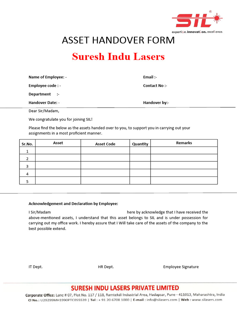 Employee Asset Handover Form | PDF | Career & Growth | Law
