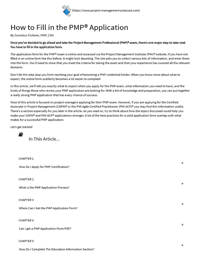 How To Fill in Your PMP Application (With Guide & Examples) | PDF ...