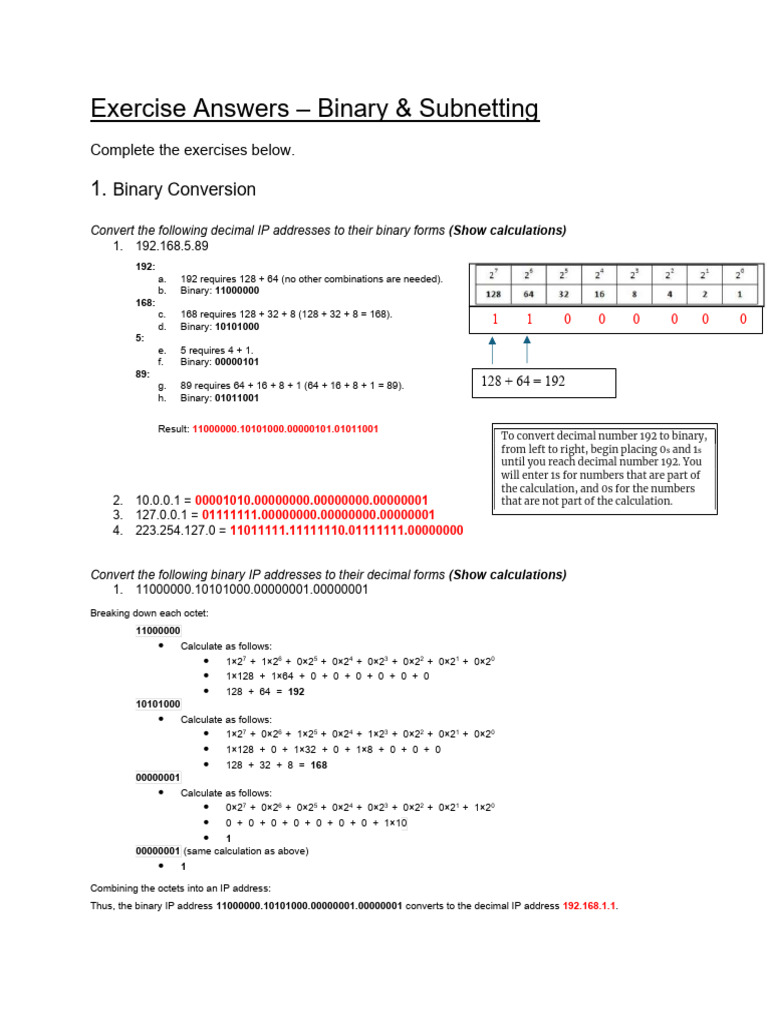 Binary Subnetting Solutions Download Free Pdf Ip Address Internet Protocols