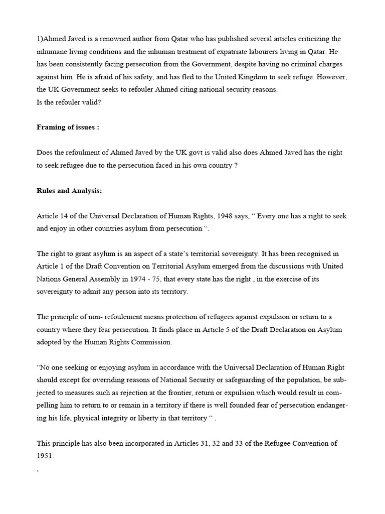 International Law | PDF | Right Of Asylum | Refugee