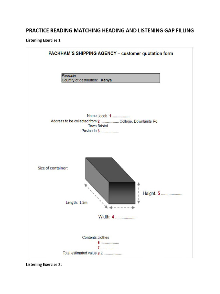 Combine PRACTICE READING MATCHING HEADING AND LISTENING GAP FILLING ...