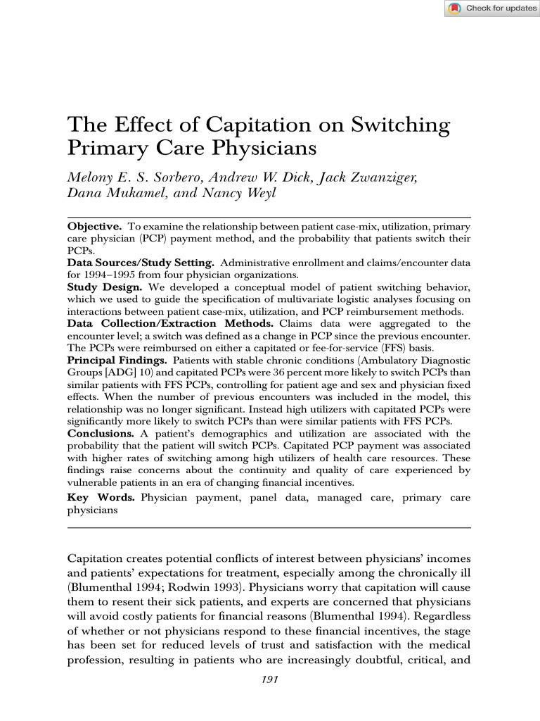 Capitation's Impact on PCP Switching Rates | PDF | Health Maintenance ...