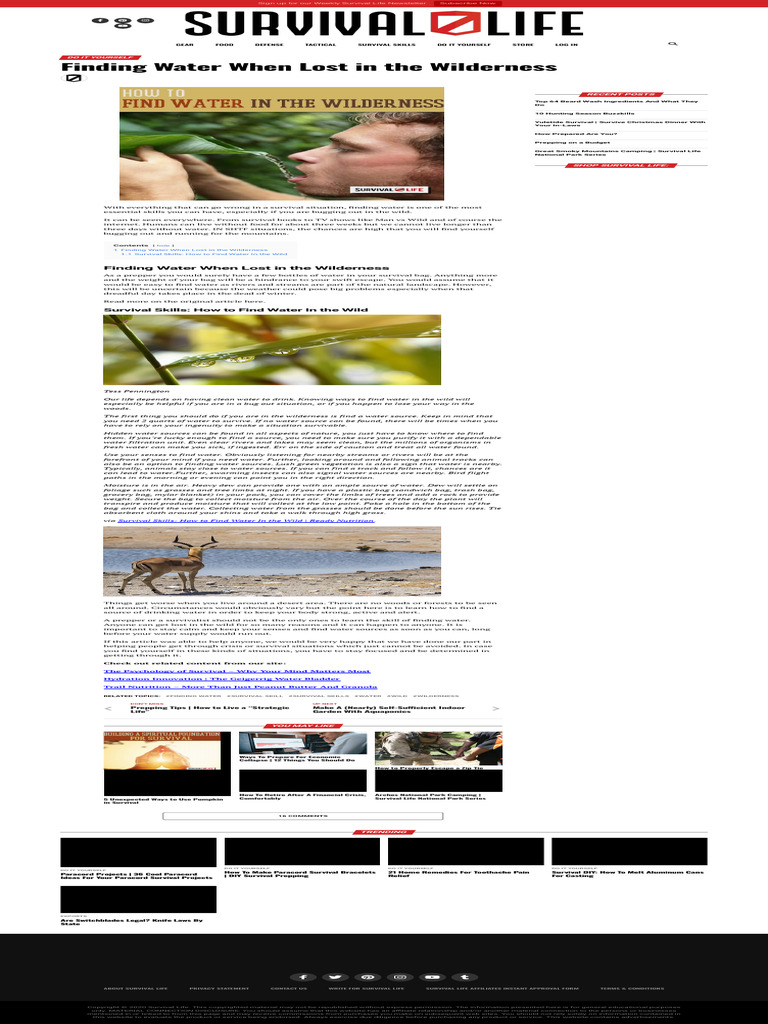 Finding Water in Wilderness Survival | PDF | Water | Survivalism