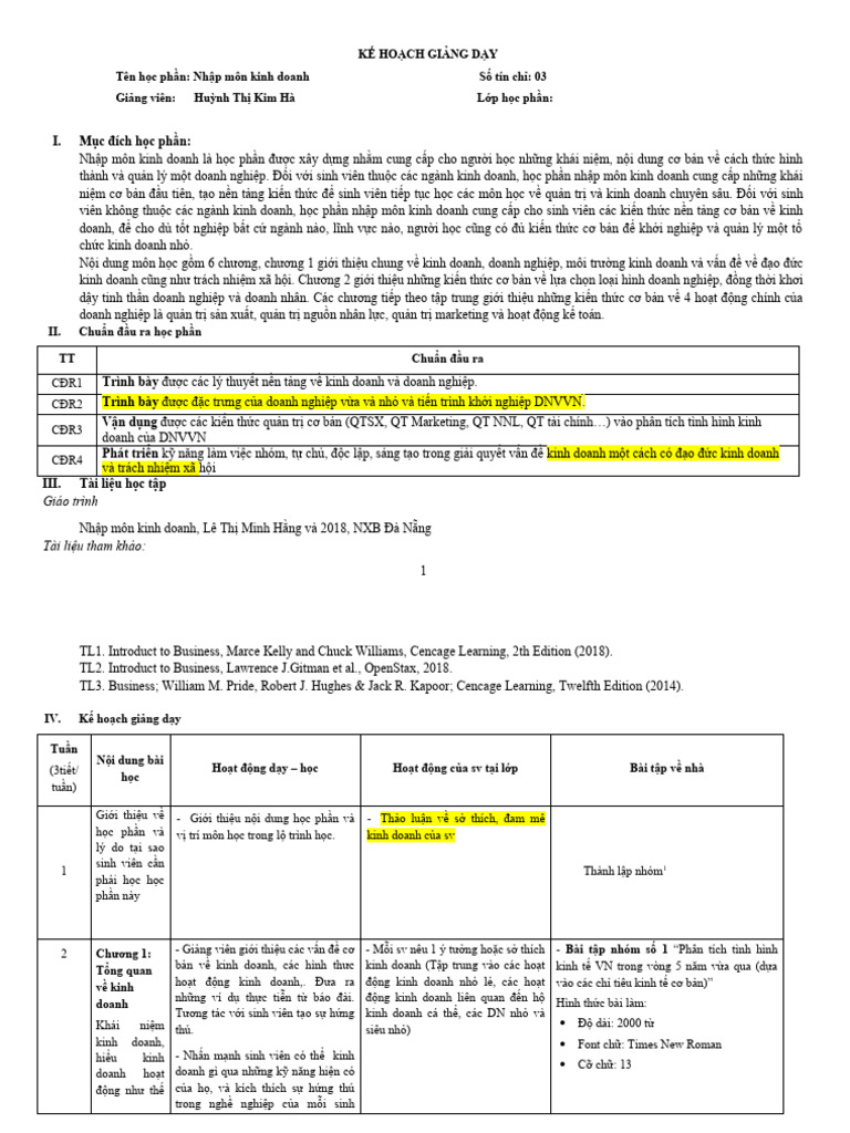 Nhập Môn Lesson Plan 2021 22 | PDF
