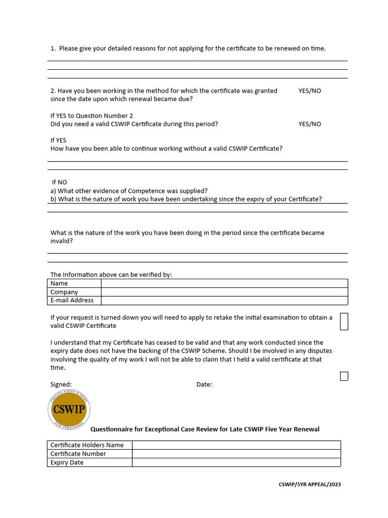 Exceptional Case Questionnaire | PDF