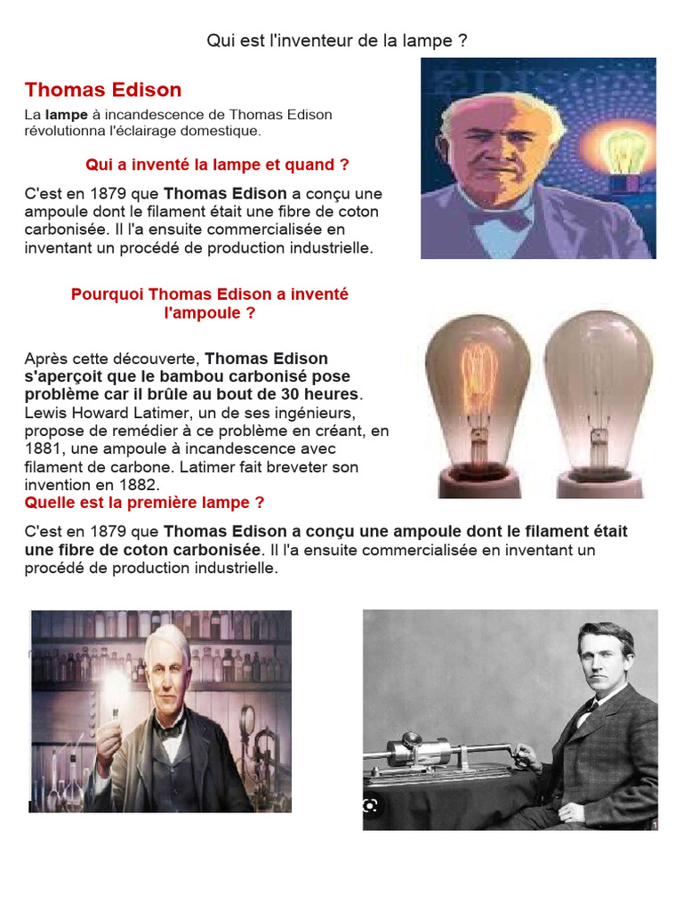 Inventeur de la lampe : Thomas Edison | PDF