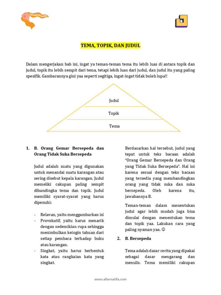 (Pembahasan) Tema, Topik, Dan Judul | PDF