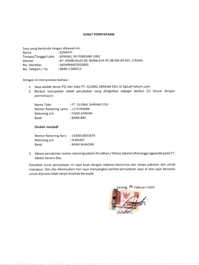 Pernyataan Rek | PDF