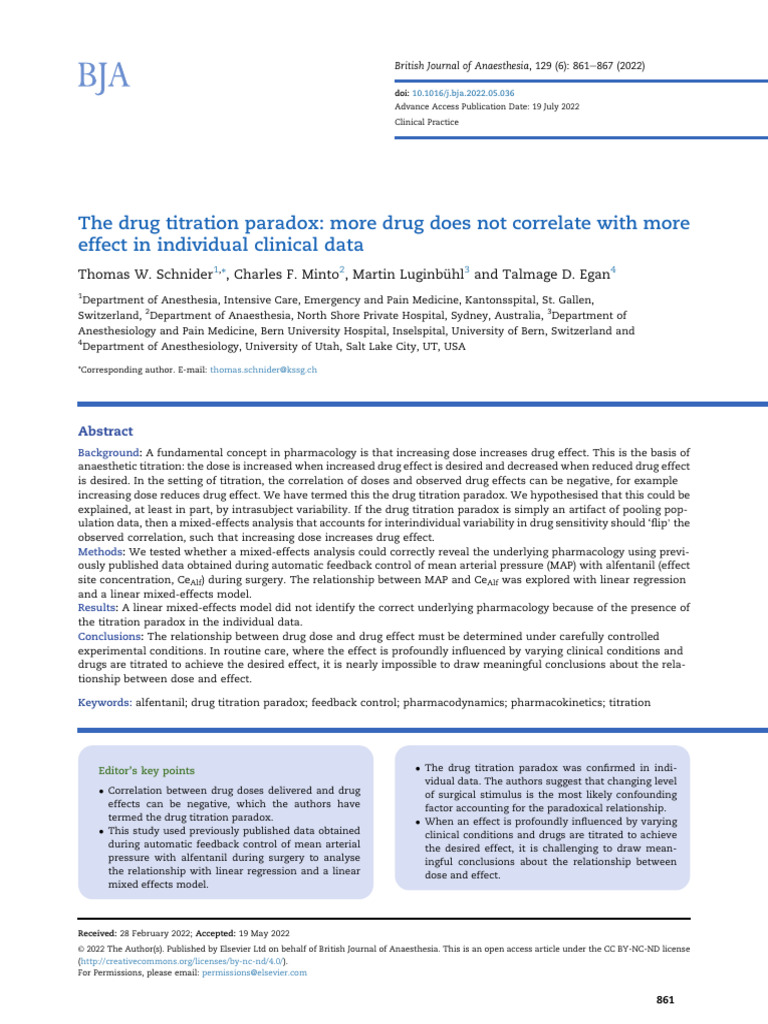Drug Titration Paradox | PDF | Anesthesia | Dose (Biochemistry)