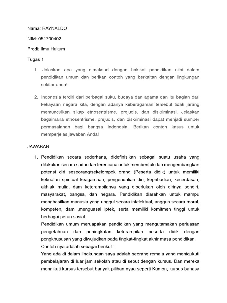 Tugas 1 Ilmu Sosial Budaya Dasar Raynaldo | PDF | Ilmu Sosial | Kesehatan Holistik