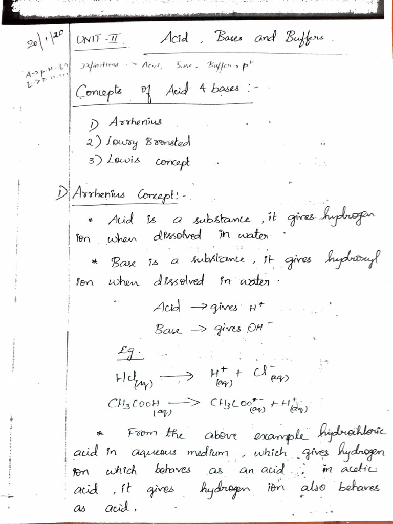 IOC NOTES UNIT 2 Part 1 Acid Bases and Buffers | PDF
