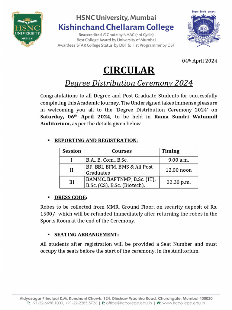 Circular & Guidelines - Convocation Ceremony - 06.04.2024 | PDF