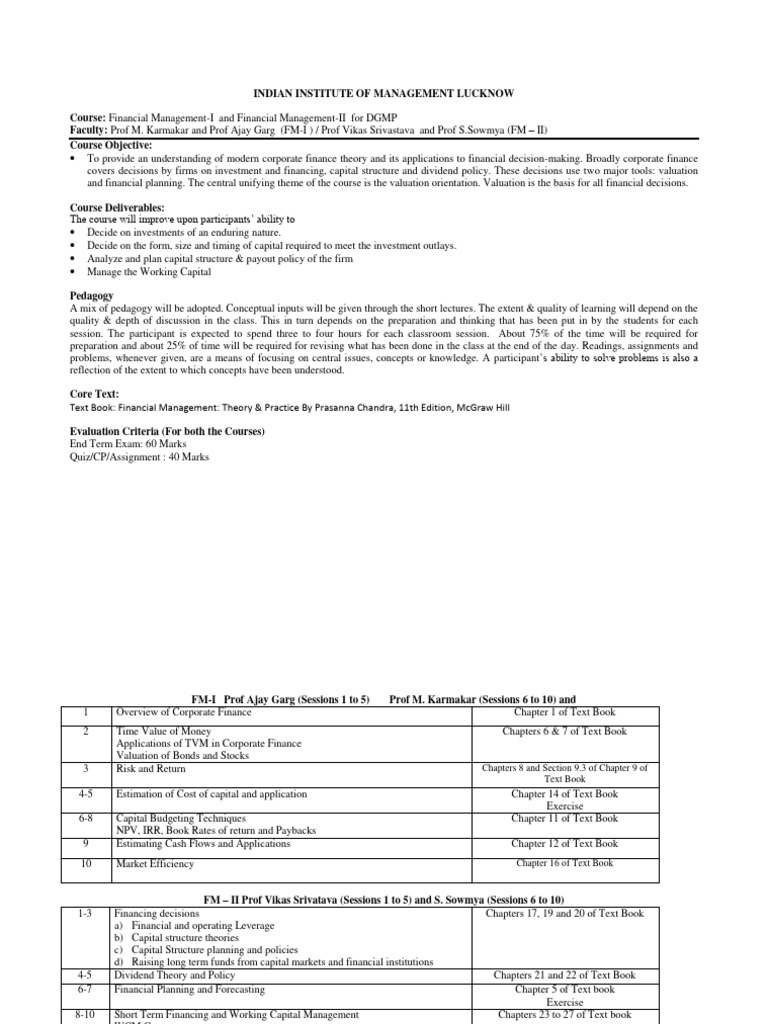 Financial Management Course Outline | PDF | Economics | Financial Economics