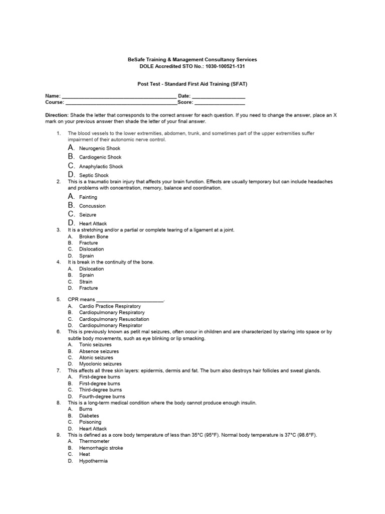 Besafe Sfat Questionnaire | PDF | Shock (Circulatory) | Hypothermia
