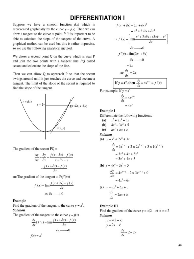 Chapt 3 - Differentiation I | Download Free PDF | Tangent | Slope
