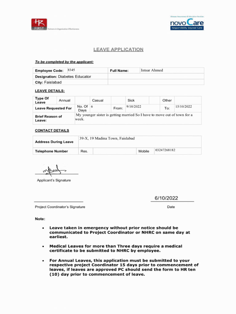 Leave Application | PDF