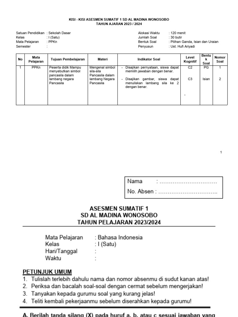 Contoh Format Soal Asesmen | PDF