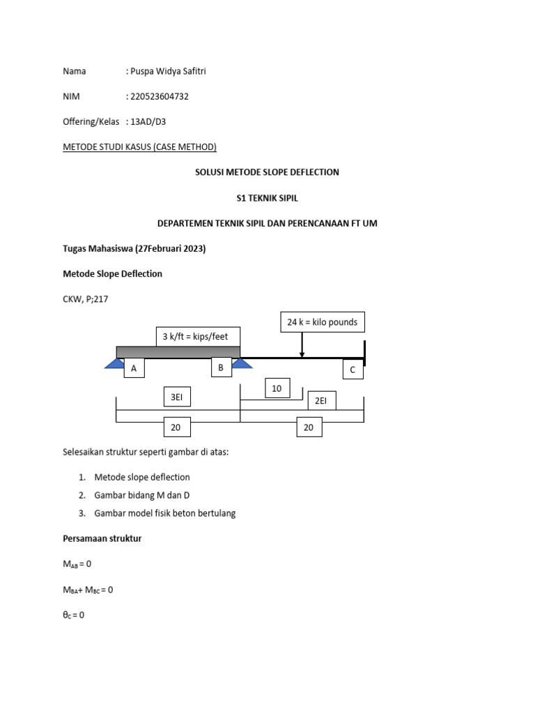 Puspa Widya Safitri Tugas 3 Solusi Metode Slope Deflection | PDF