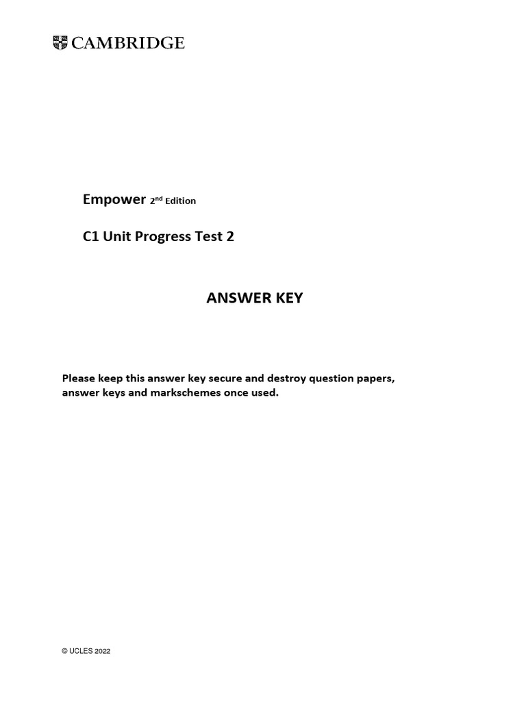 Empower Second Edition C1 Unit Progress Test 2 Answer Key - Version A ...