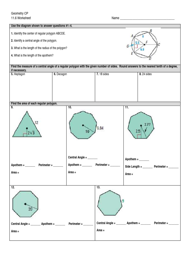 11.6 Worksheet | PDF | Area | Polygon