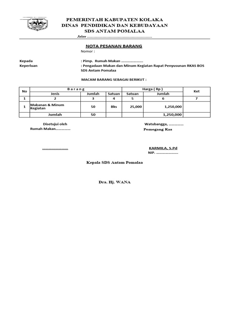 Nota Pesanan Makan Dan Minum | PDF