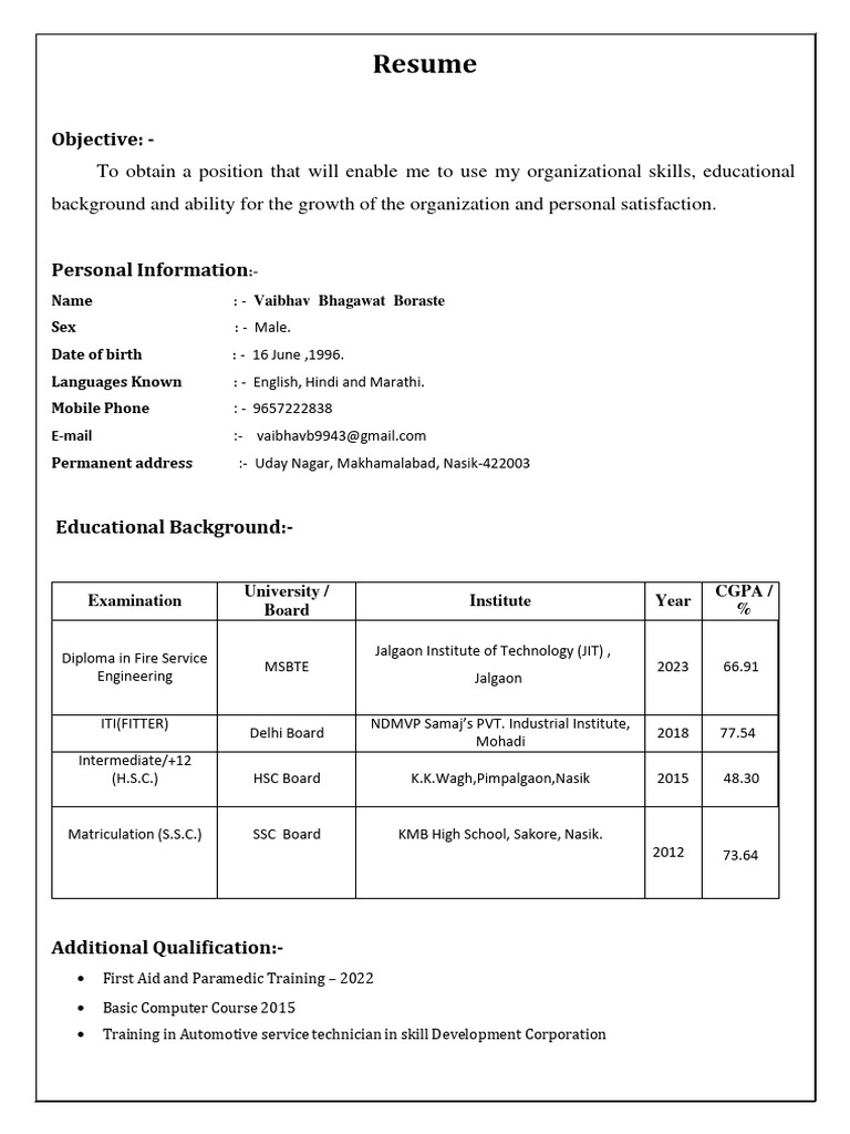 CV | PDF | Educational Stages | Vocational Education