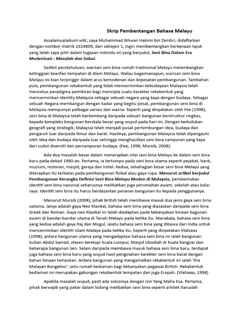 Skrip Pembentangan Bahasa Melayu kimi | PDF