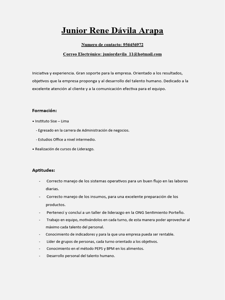 CV JuniorDavila11 | PDF | Business | Economias