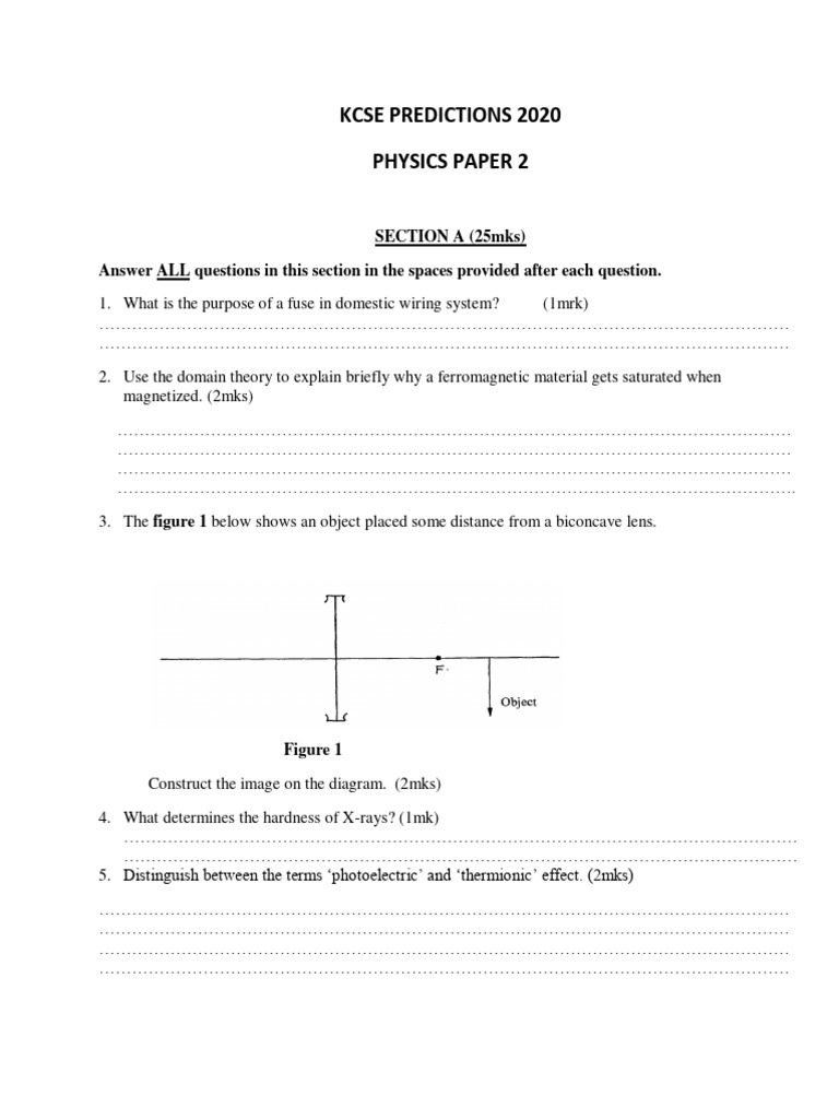 Kcse Prediction Physics Paper 2 2020 | PDF | Electrical Engineering ...