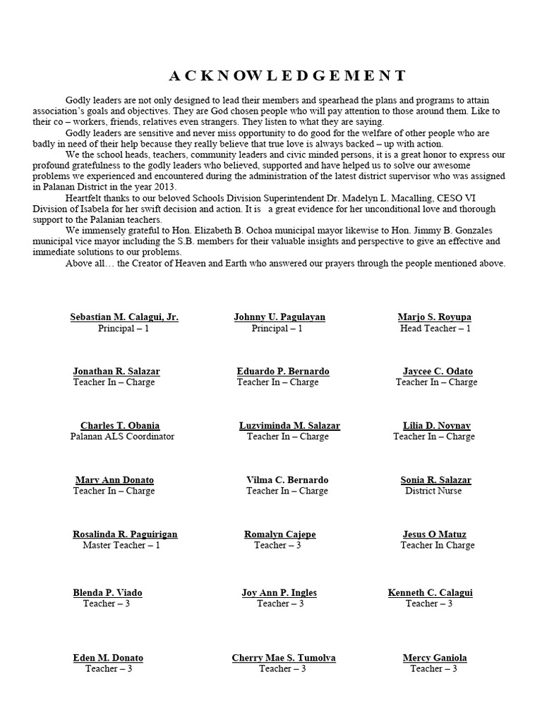 Acknowledgement | PDF | Religious Belief And Doctrine