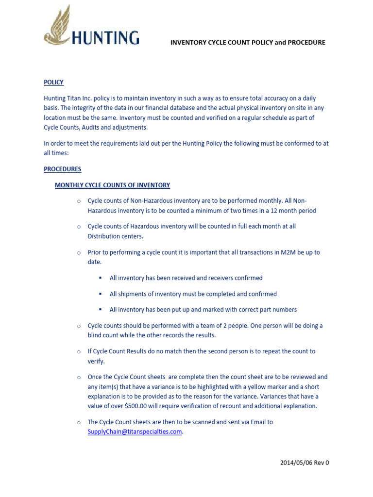 Inventory Cycle Count Policy-Procedure | PDF | Technology & Engineering