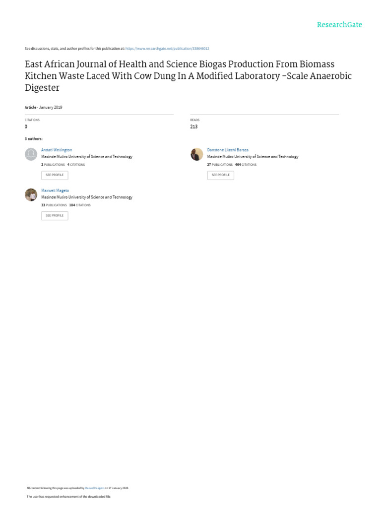 Biogas Production From Biomass Kitchen Waste Laced With Cow Dung | PDF ...