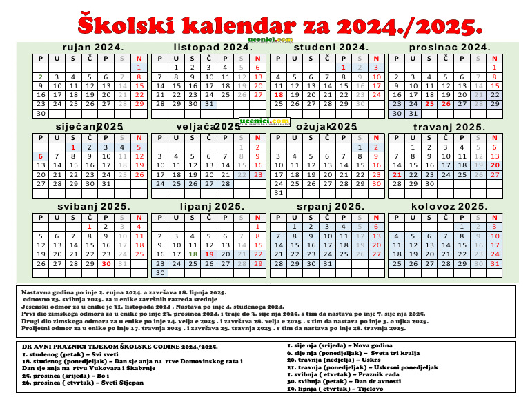 Skolski Kalendar 2024 2025 1 | PDF