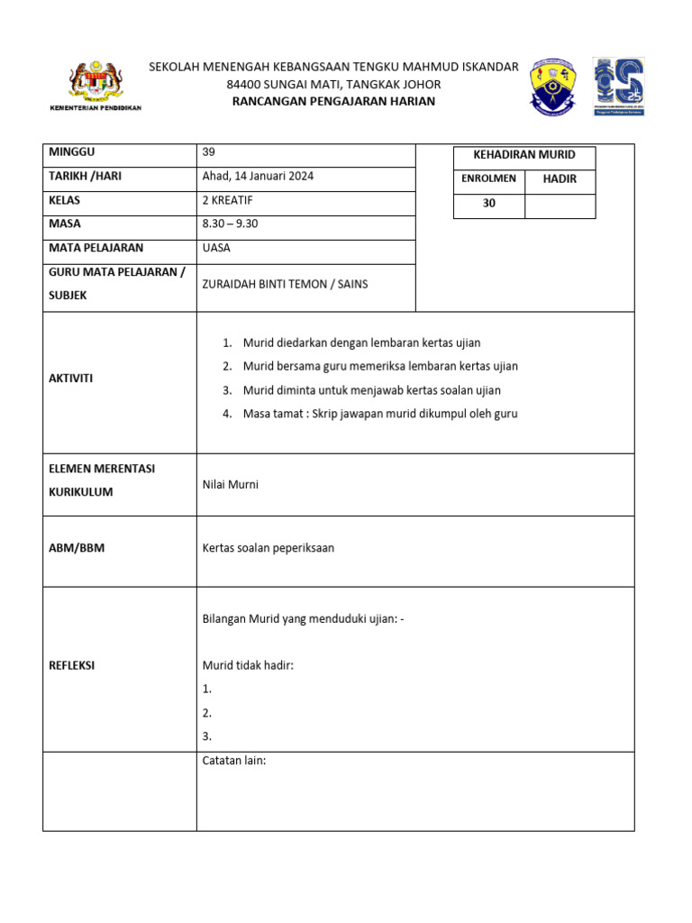 RPH Minggu 39 (14 Jan - 18 Jan) | PDF